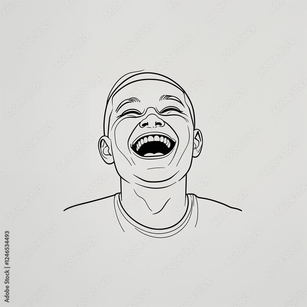 Neutral laughing image in a simple hand drawing flat line design on ...