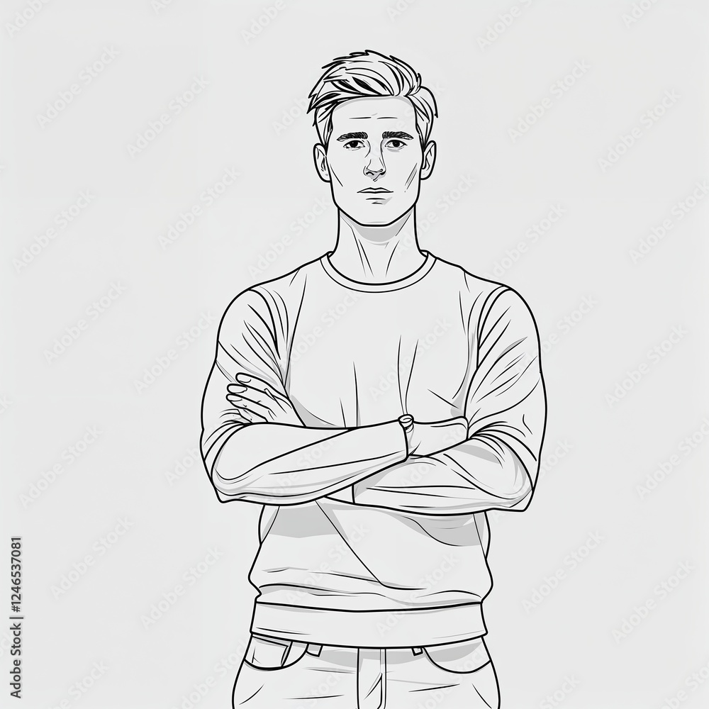 Young Adult Neutral standing with arms crossed image in a simple hand ...
