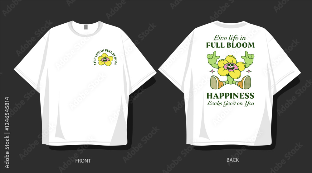 Flowers groove cartoon vector. Happy blooming t-shirt design, spring ...