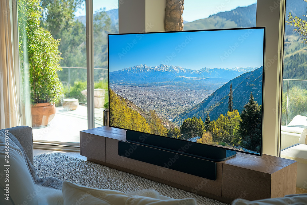 Foto de Stock Ultra-modern living space featuring a sleek high ...