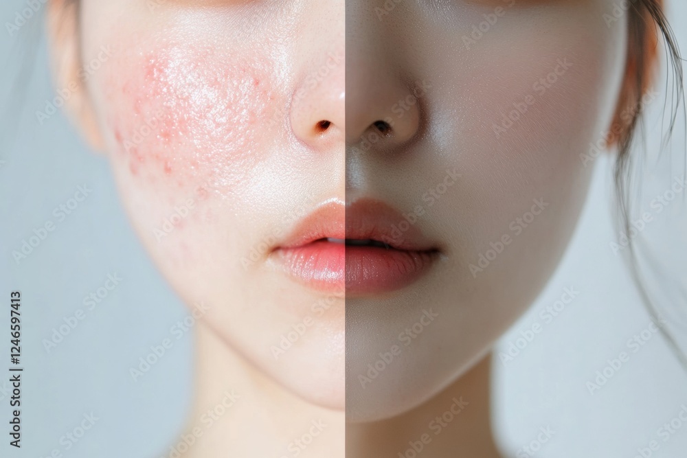 Experience the contrast of acne and glowing skin with a side by side ...