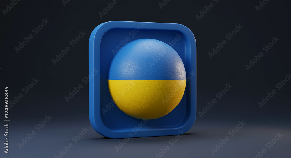 Ukraine flag emblem 3D design with blue and yellow colors representing ...