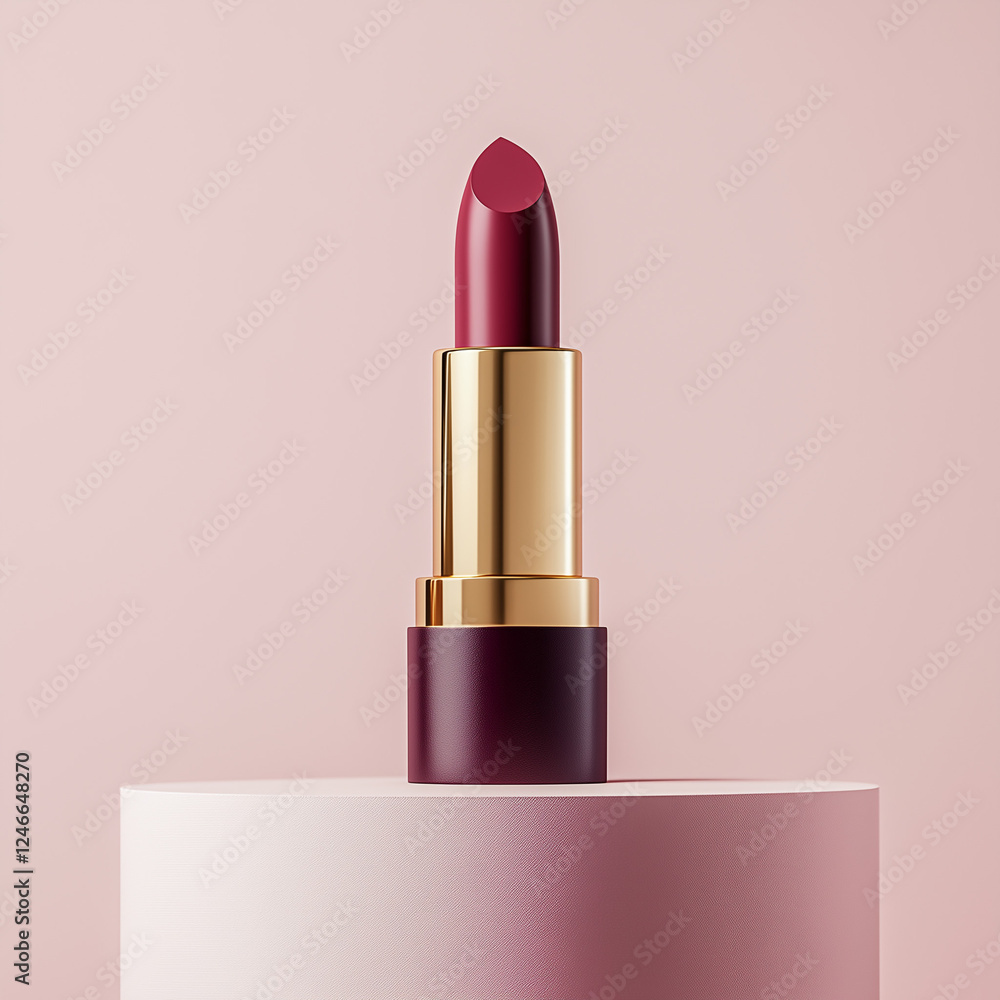 Mockup of luxury packaging lipstick with gold cap, pastel color ...