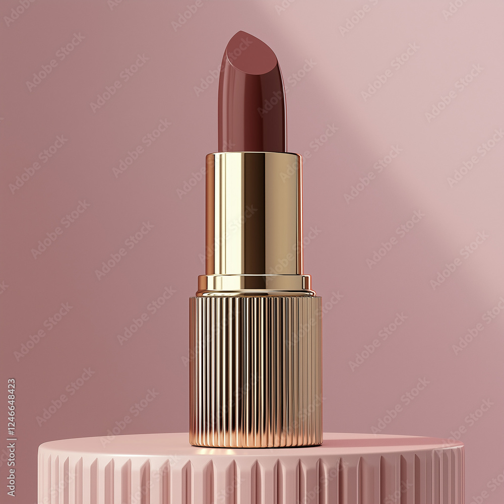 Mockup of luxury packaging lipstick with gold cap, pastel color ...