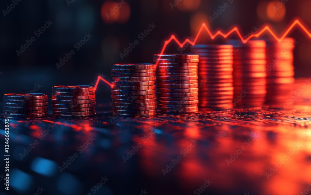 Futuristic Graph of Financial Growth with 3D Coins and Blue Light in ...