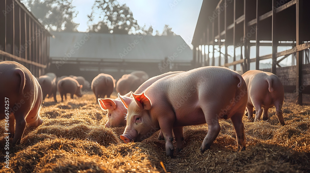 Agricultural Crops: Pigs in pig farms still eat from troughs. Food in ...
