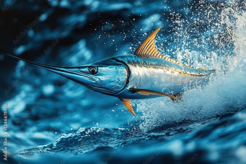 powerful blue marlin swordfish leaping out of the ocean showcasing its ...