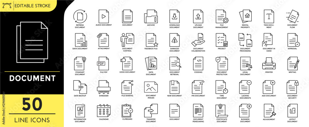 Document line editable icon set. vector ilustration. Document Files ...