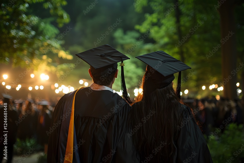 Foto de Stock Graduation Ceremony: Two graduates in academic regalia ...