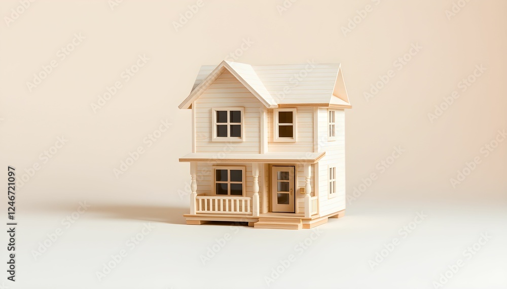 Miniature wooden dollhouse, architectural model, detailed craftsmanship ...
