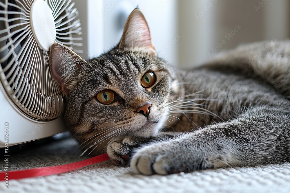 Summer heat with a pet at home. The cat, overheated, lounges on the ...
