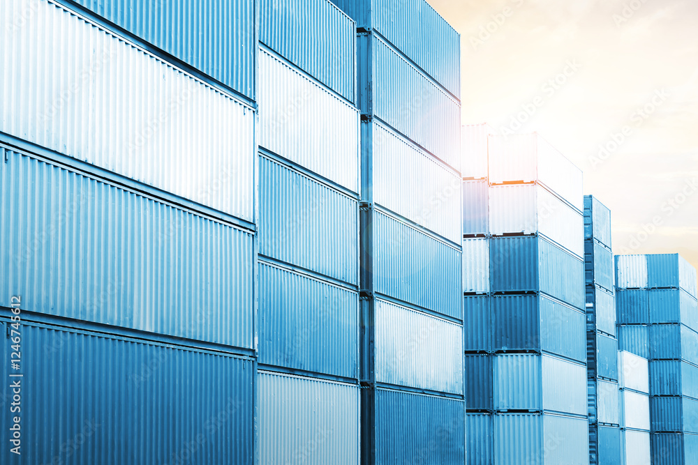 Row of Shipping Containers at Warehouse Port. Handling of Logistic ...