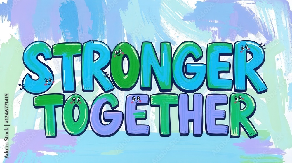 Stronger Together text in blue letters for unity campaigns and social ...