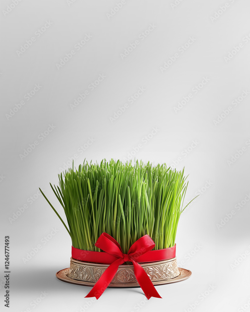 Nowruz holiday samani grass with red ribbon. Persian New Year Novruz ...