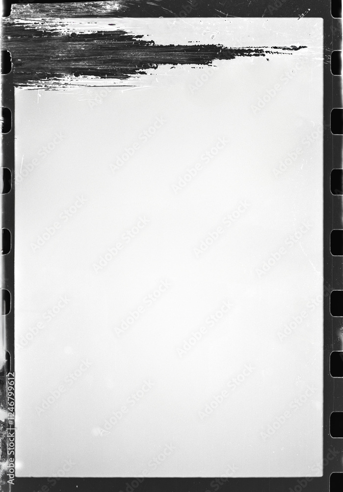 A deteriorated vintage black and white film negative frame with ...