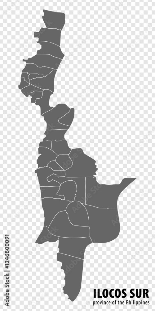 Blank map Ilocos Sur of Philippines. High quality map Province of ...