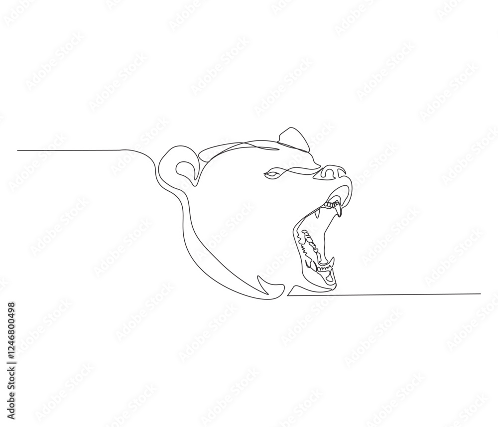 One continuous line drawing of grizzly kodiak bear. single line of ...