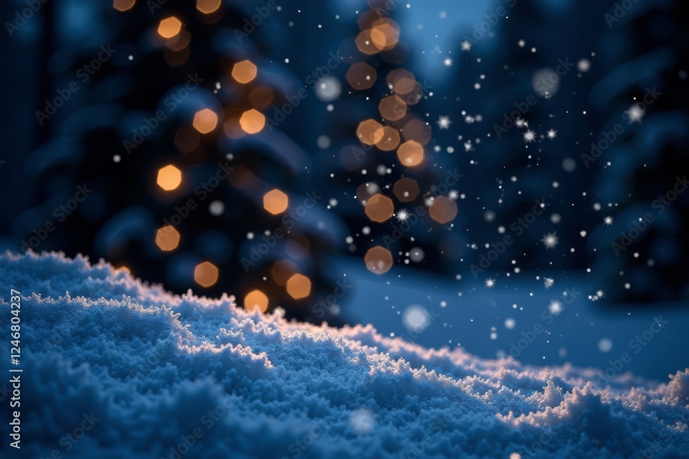 Snowstorm texture with bokeh lights on black background, frost, snow ...