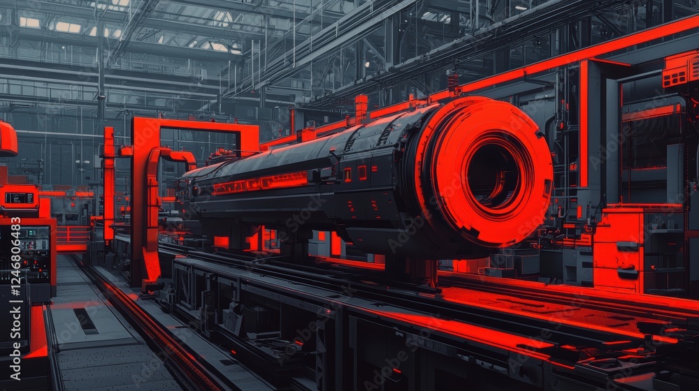 Smart factory environment with futuristic machines, digital overlays of ...