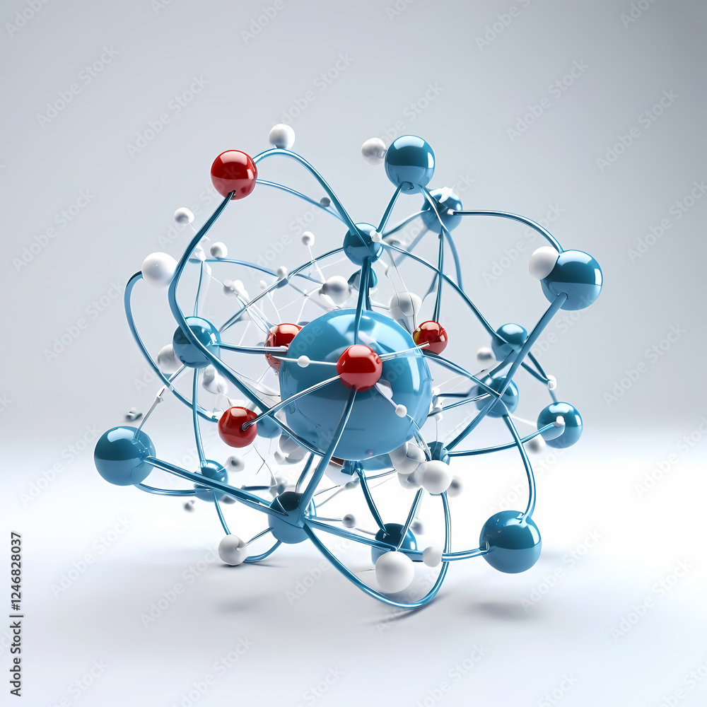 Abstract molecular atom model depicting scientific and medical ...