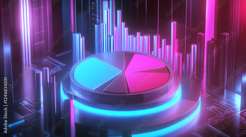 Cute isometric 3D image of 3D pie chart and bar chart in realistic ...