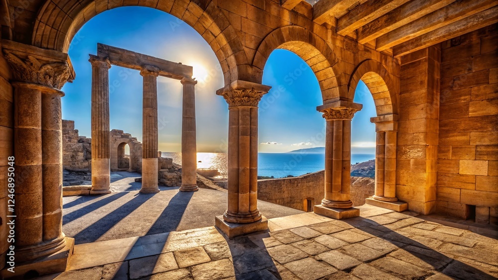 Minimalist Rhodes Architecture: Ancient Greek Portico Archway & Columns ...