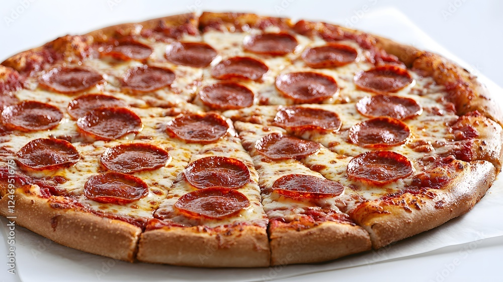 Classic pepperoni pizza sliced and ready to serve isolated on white ...