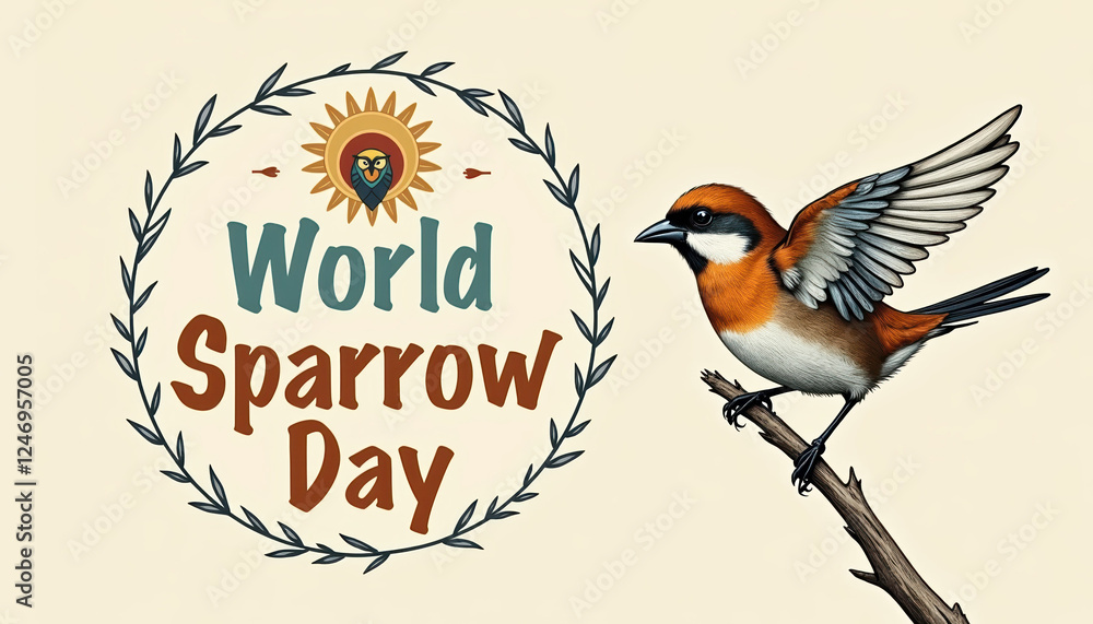 Artistic banner celebrating World Sparrow Day featuring various ...