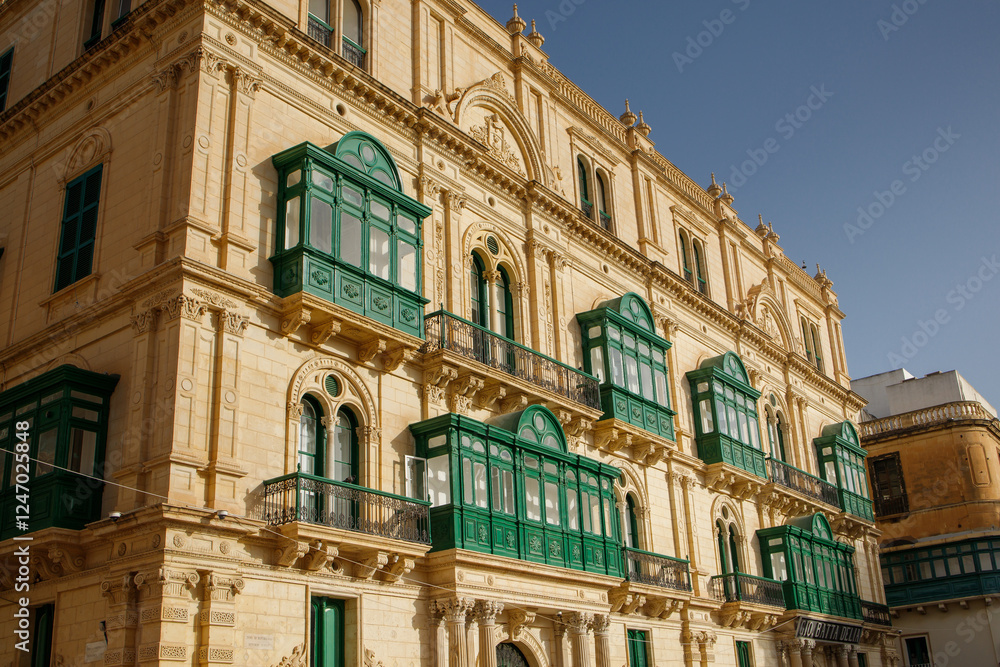 Typical maltese building facade in Valletta, Malta Stock Photo | Adobe ...