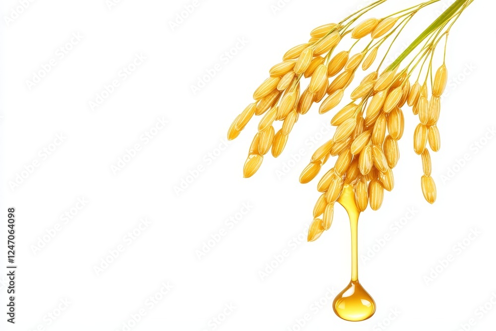 Golden Rice Grain with Dripping Oil - A close-up of golden rice grains ...