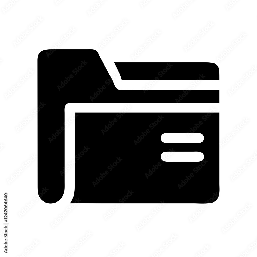 Stylized folder icon, simple and bold design, solid black shapes on a ...