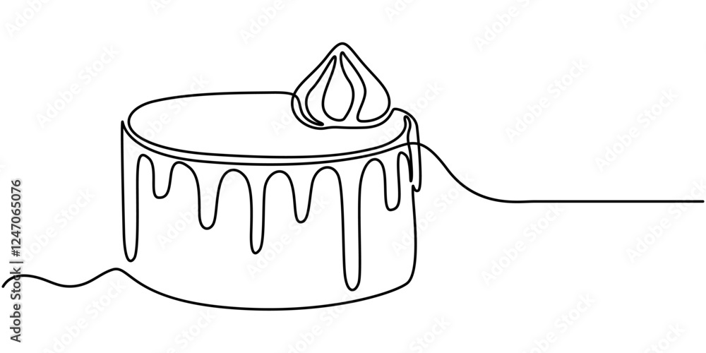 Cake Slice with Whipped Topping continuous one line drawing, Single one ...