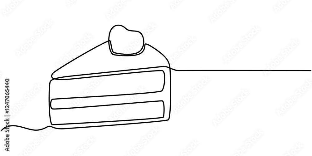 Vetor Cake Slice with Whipped Topping continuous one line drawing ...