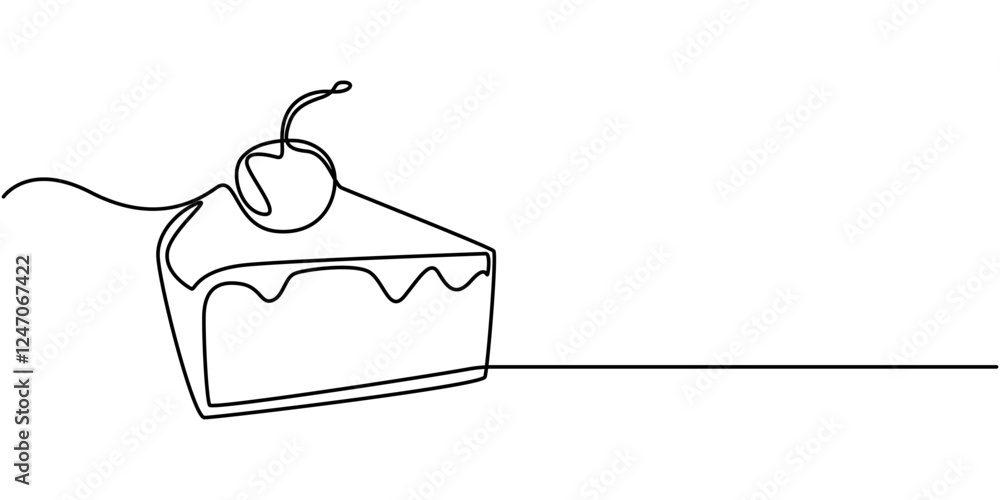 Vector de Stock Cake Slice with Whipped Topping continuous one line ...