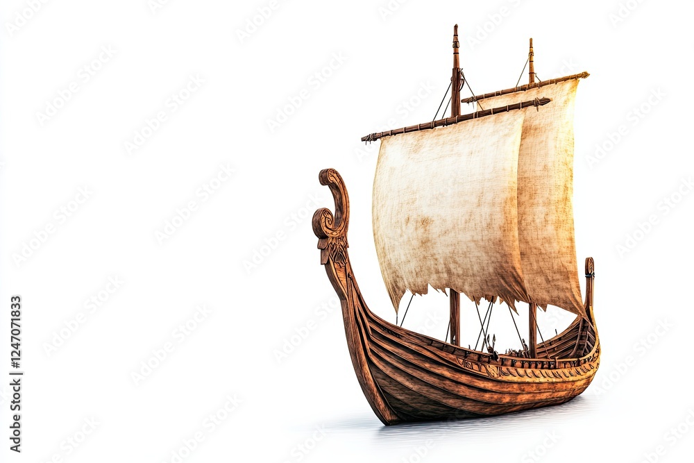 side view of an ancient Roman sailboat isolated on a transparent ...