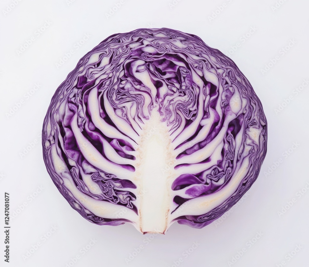 Red Cabbage Cross Section: A vibrant, halved red cabbage reveals its ...