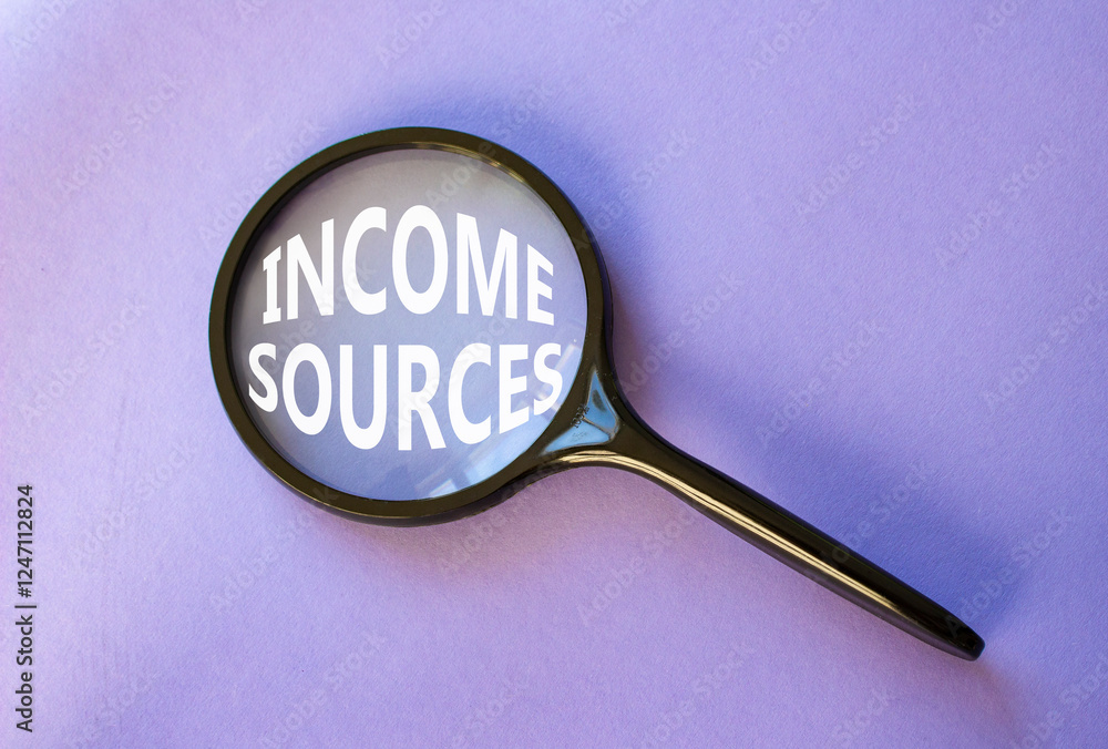 Income Sources symbol. Magnifying Glass with Concept word Income ...