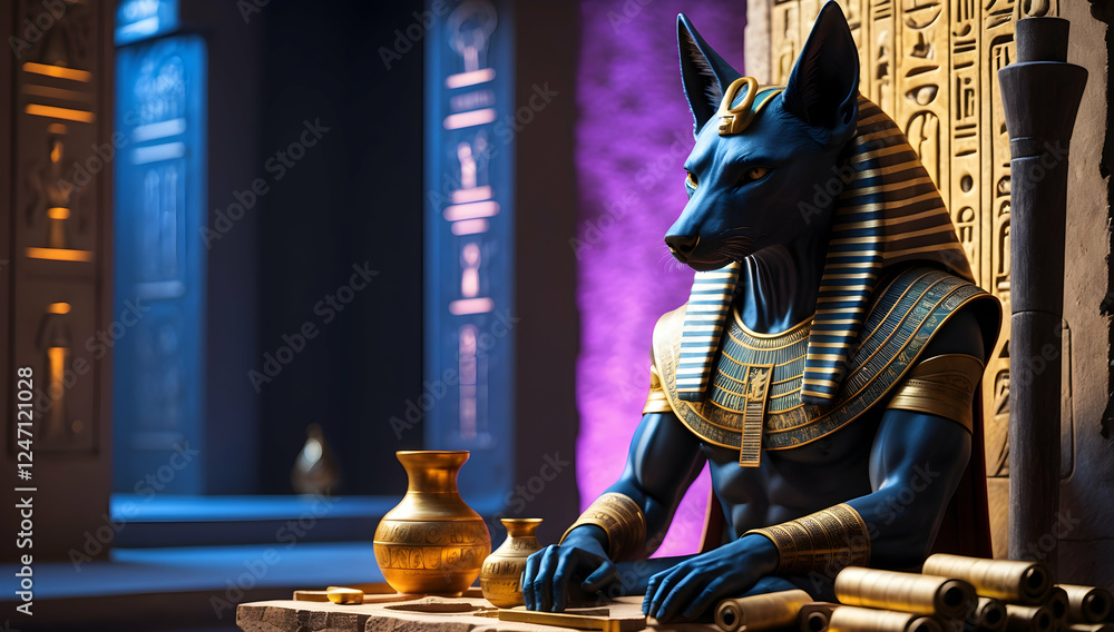 Ilustração A majestic depiction of Anubis, the Egyptian god of the ...