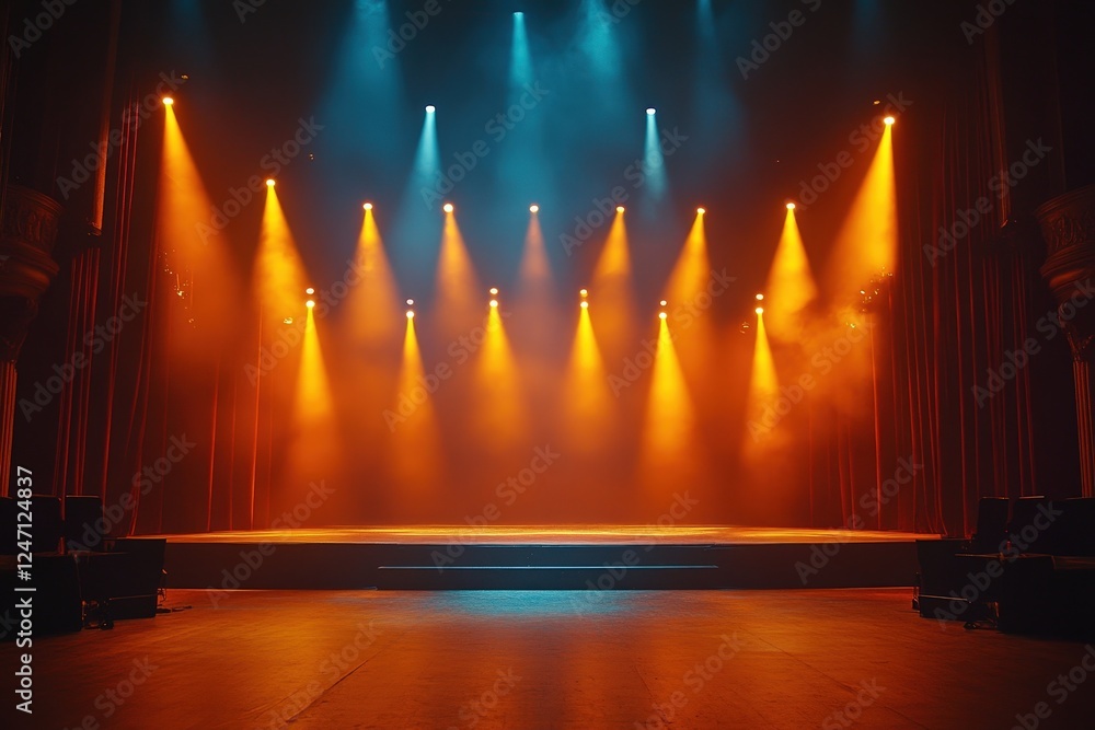 Empty burlesque stage illuminated by dramatic silhouette lighting ...