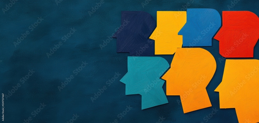 Artistic composition of multiple faces forming a human head profile ...