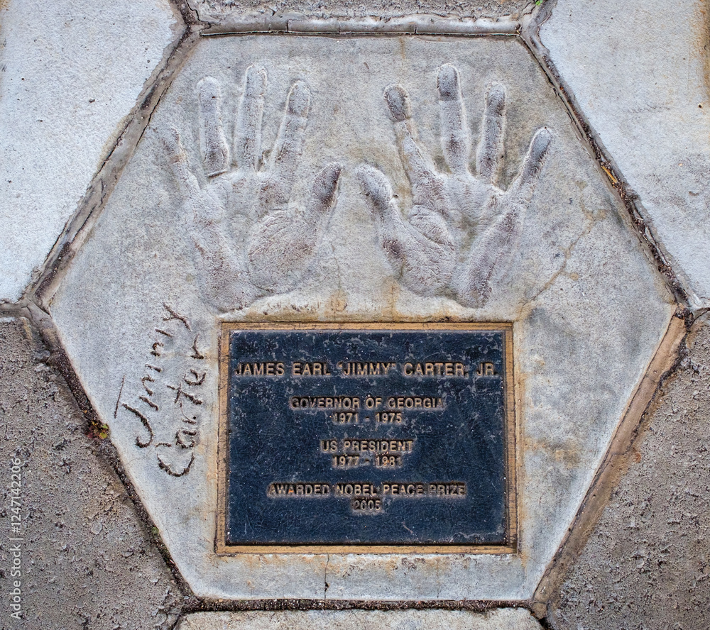 Handprints of James Earl Carter, JR, Jimmy Carter, in cement with a ...