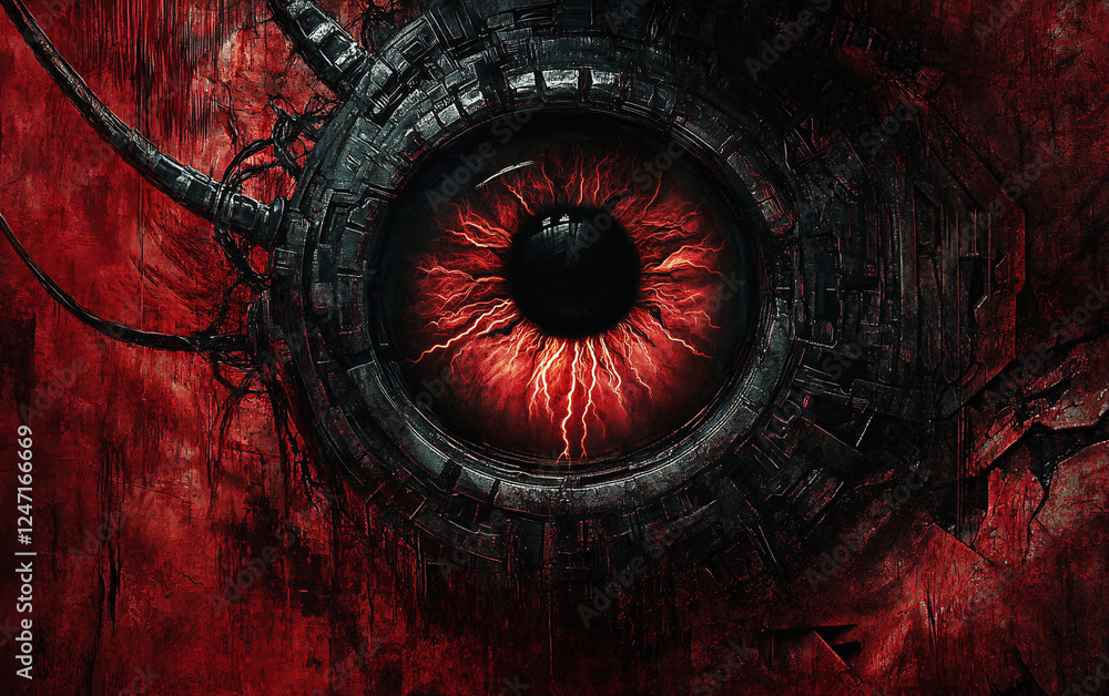 Stock-Illustration „Dark Abstract Digital Artwork of a Glowing Red Eye ...