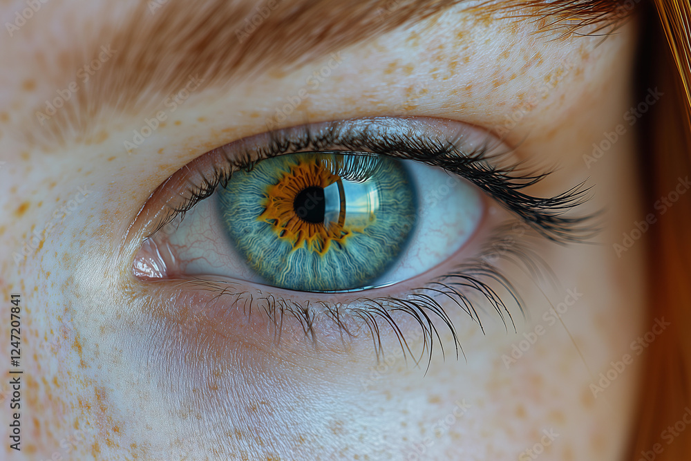 Close-up view revealing a human eye exhibiting heterochromia with ...