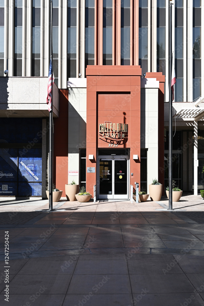 RIVERSIDE, CALIFORNIA - 2 FEB 2025: Main Entrance to the 11 story ...
