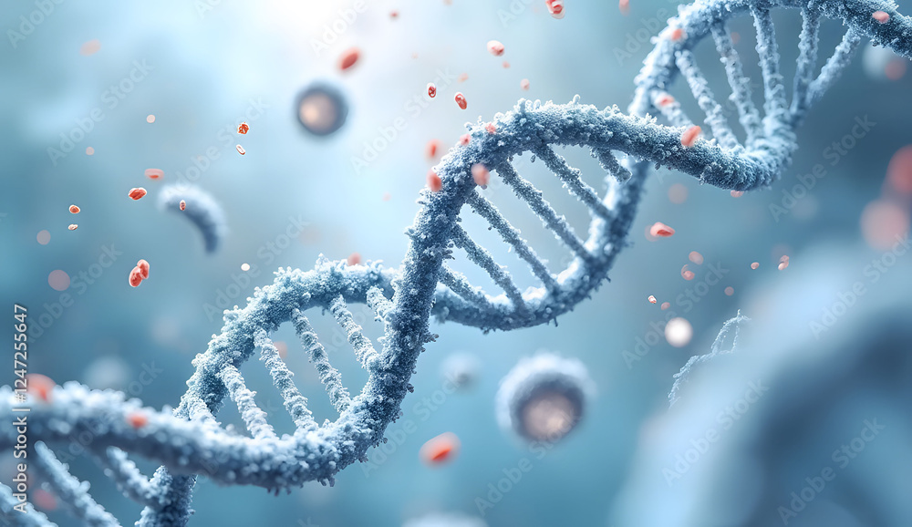 Microscopic illustration of DNA double helix structure, highlighting ...