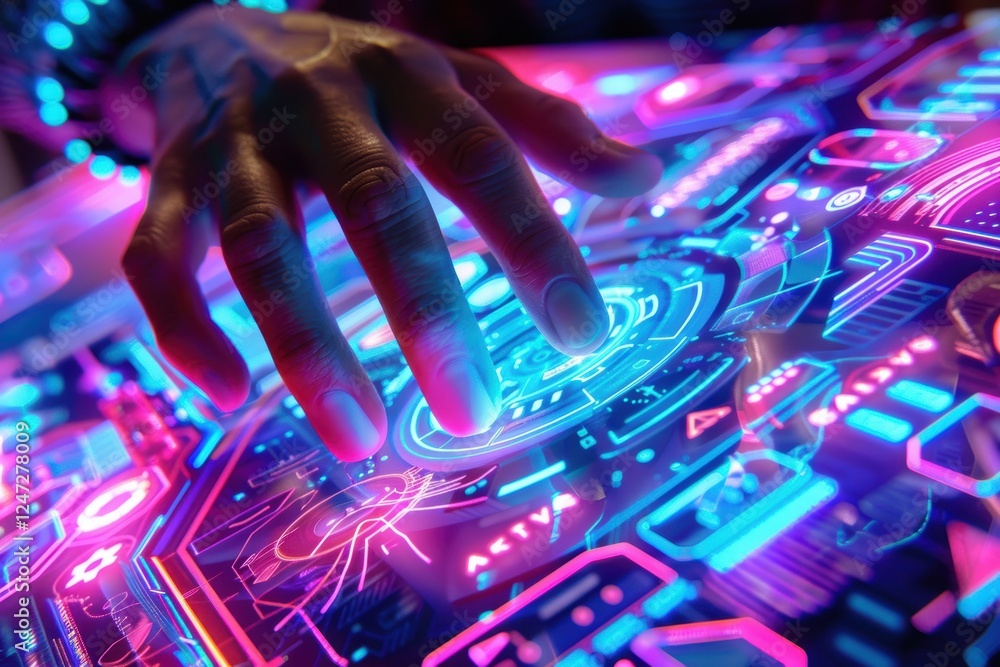 Futuristic Holographic Payment System Interface with Vibrant Lights and ...