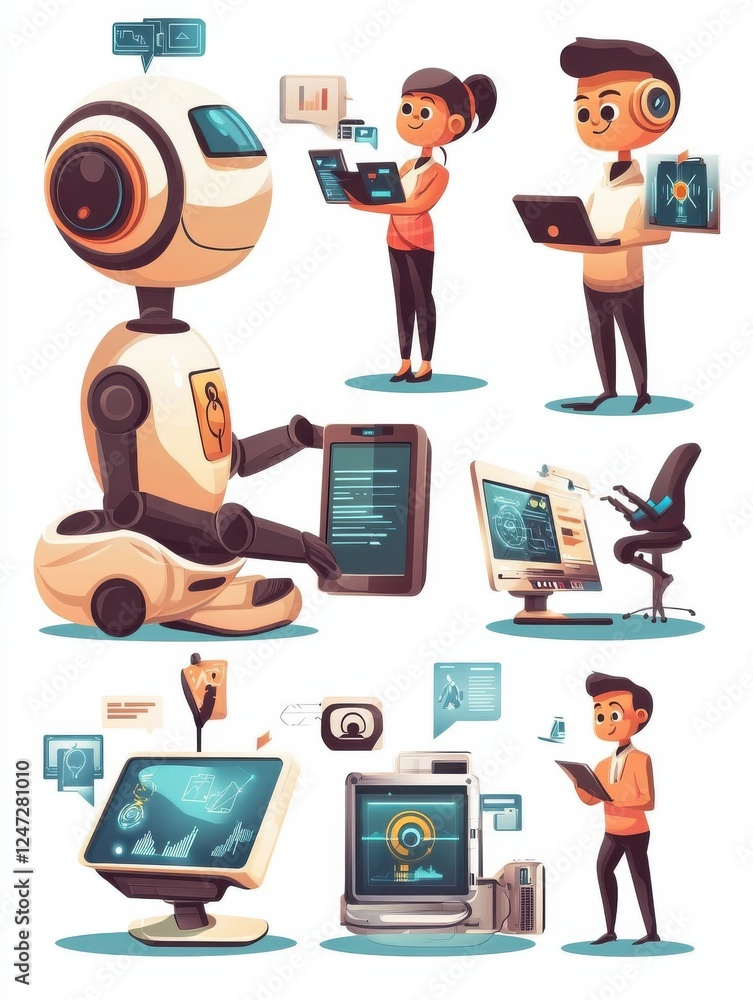 AI marketing solutions isolated cartoon vector illustrations set ...