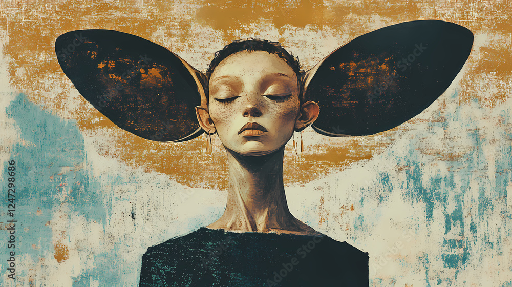 Striking portrait of a fictional alien woman with large ears wearing ...