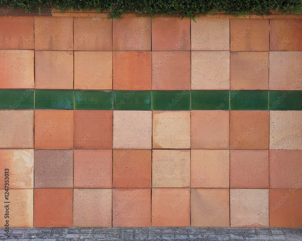 Coral brown and green terracotta ceramic tiles cladding texture for ...