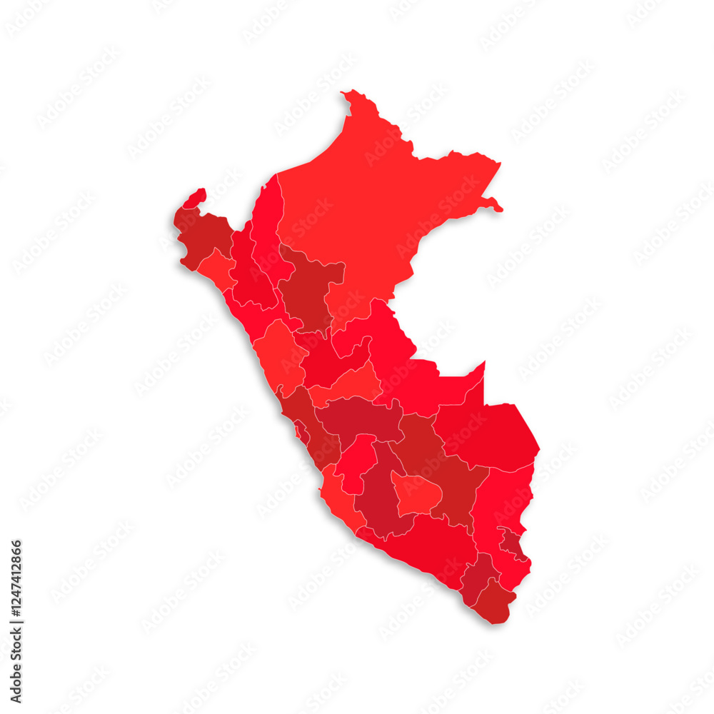 Peru map with border highlighted regions, states, isolated on white ...